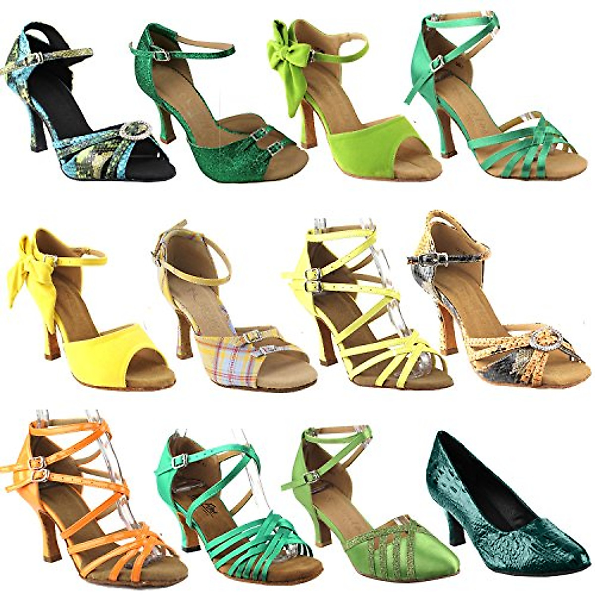 50 Shades Green Ballroom Latin Dance Shoes for Women: SERA7010 Yellow, 3" Heel, Size 8 1/2