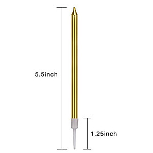 LUTER Metallic Birthday Candles in Holders Tall Birthday Cake Candles Long Thin Cupcake Candles for Birthday Wedding Party Decoration(24 Pieces) (Gold)