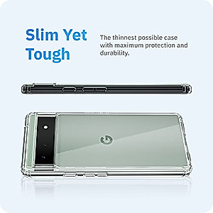 for Google Pixel 6a - JIC Bundle [4 in 1] - Slim Hybrid-Material Clear Case with Protective Airbag Corners + 2 Ultra Clear Tempered Glass Screen Protectors + 1 Screen Polishing Cloth