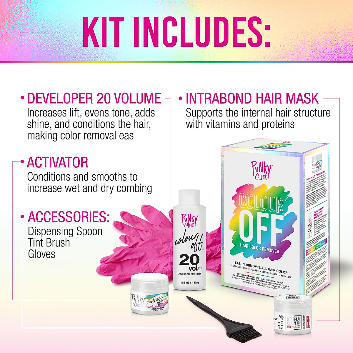 Punky Colour Off Hair Dye Remover Kit, Safely Removes Temporary, Semi-Permanent, Demi-Permanent, and Permanent Hair Colors, Easy and Gentle Hair Color Removal Solution