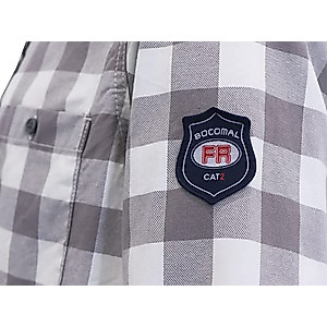 BOCOMAL FR Shirts Flame Resistant Plaid Shirt NFPA2112/CAT2 7.5oz Fire Resistant Gray/White Men's Fire Retardant Welding Shirt