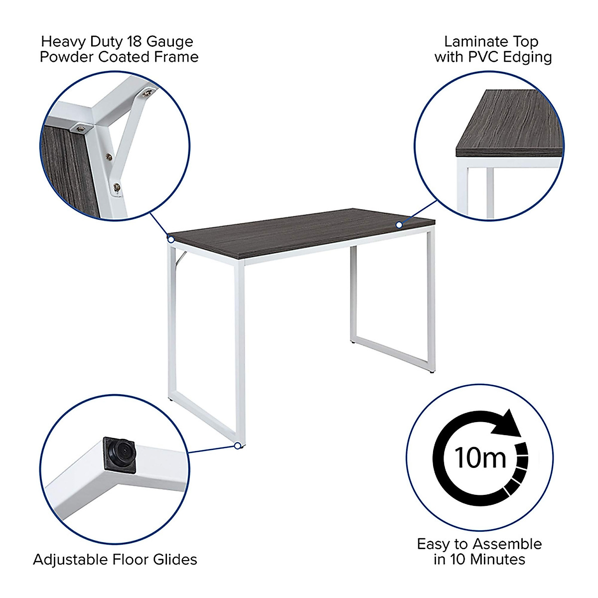 Flash Furniture Kimberly Tiverton Industrial Modern Desk-Rustic Gray/White Commercial Grade Computer Desk-47" Sturdy Home Office Desk-Writing Desk