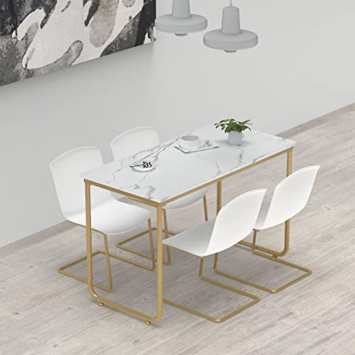 Dorriss Computer Desk,Home Office Desks, 47" Writing Desk,Computer Table,White and Gold Desk, White Faux Marble Desk,Gold Metal Frame, Modern White Computer Desk for Home Office (White Marble+Gold)