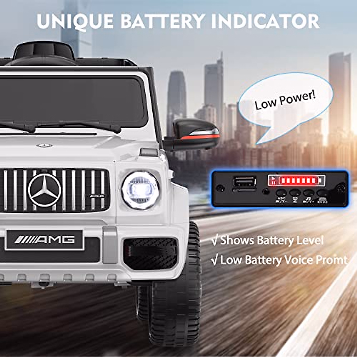 ANPABO Licensed Mercedes-Benz G63 Car for Kids, 12V Ride on Car w/Parent Remote Control, Low Battery Voice Prompt, LED Headlight, Music Player & Horn, Soft Start, Kids Electric Vehicle, White