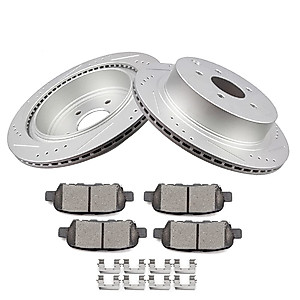 ALEGE Rear 2PCS Discs Brake Rotors 4PCS Ceramic Brake Pads Kits Replacement for 2003-2007 2009-2018 for Murano 4door Sport Utility 3.5L,Fit for 120.42078