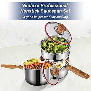 Kitchen Nonstick Saucepan Set,2 Quart and 3 Quart Sauce Pan Set with Glass Lid,Stainless Steel Pots Set Use for Home Kitchen or Restaurant, 3Quart Cooking Pots with 1.8 Quart Steamer Basket