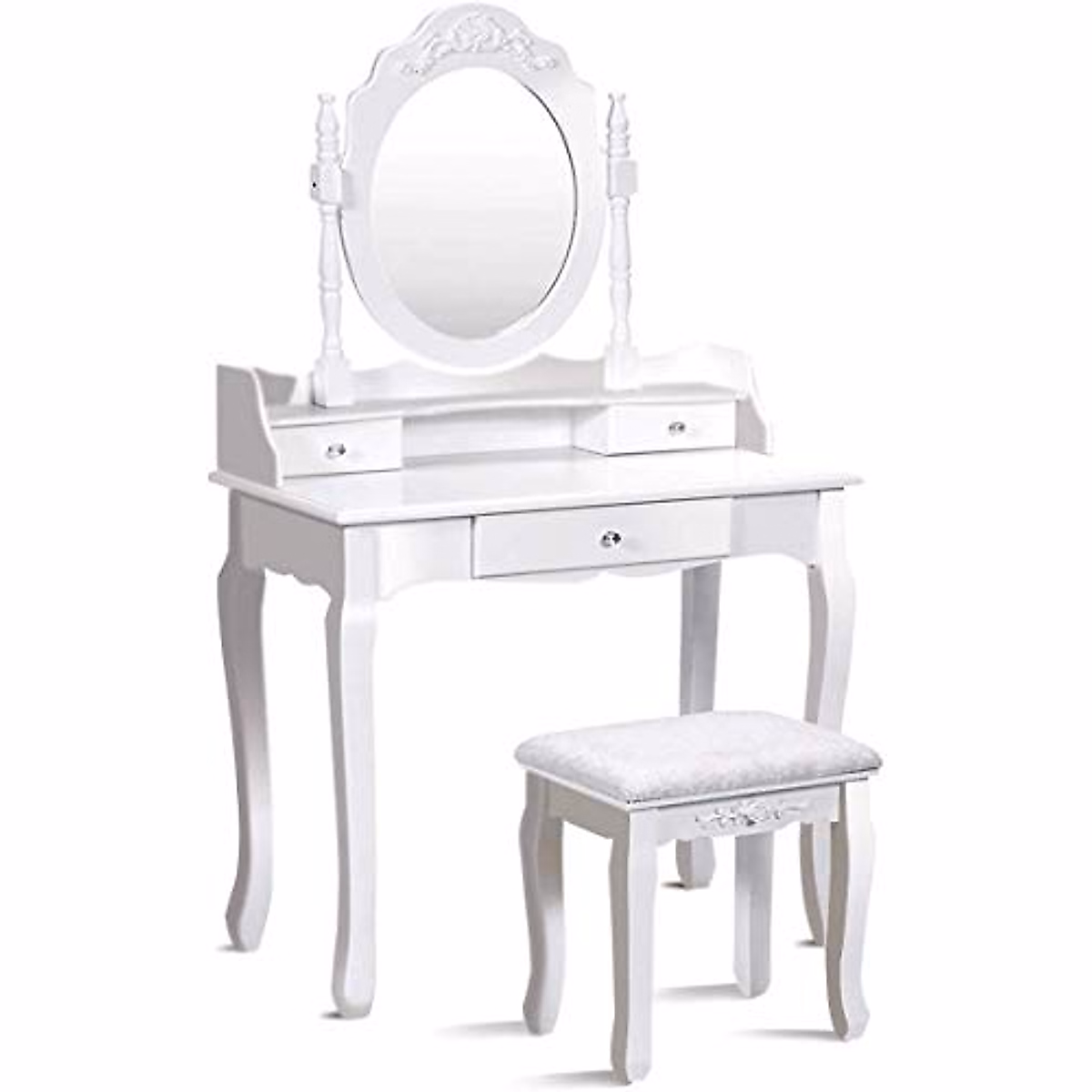SPSUPE Click Image to Open expanded View Vanity Set with Oval 360° Rotating Mirror, Makeup with3 Storage Drawers, Painted Finish,Removable Top, Wooden Dressing Table, White