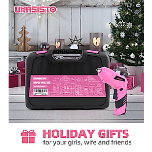 URASISTO Pink Household Tool Set with 3.6V USB Electric Screwdriver, 136 PCS Home Tool Kit with Cordless Lithium-ion Drill Driver, Hand Tool Kits for Women