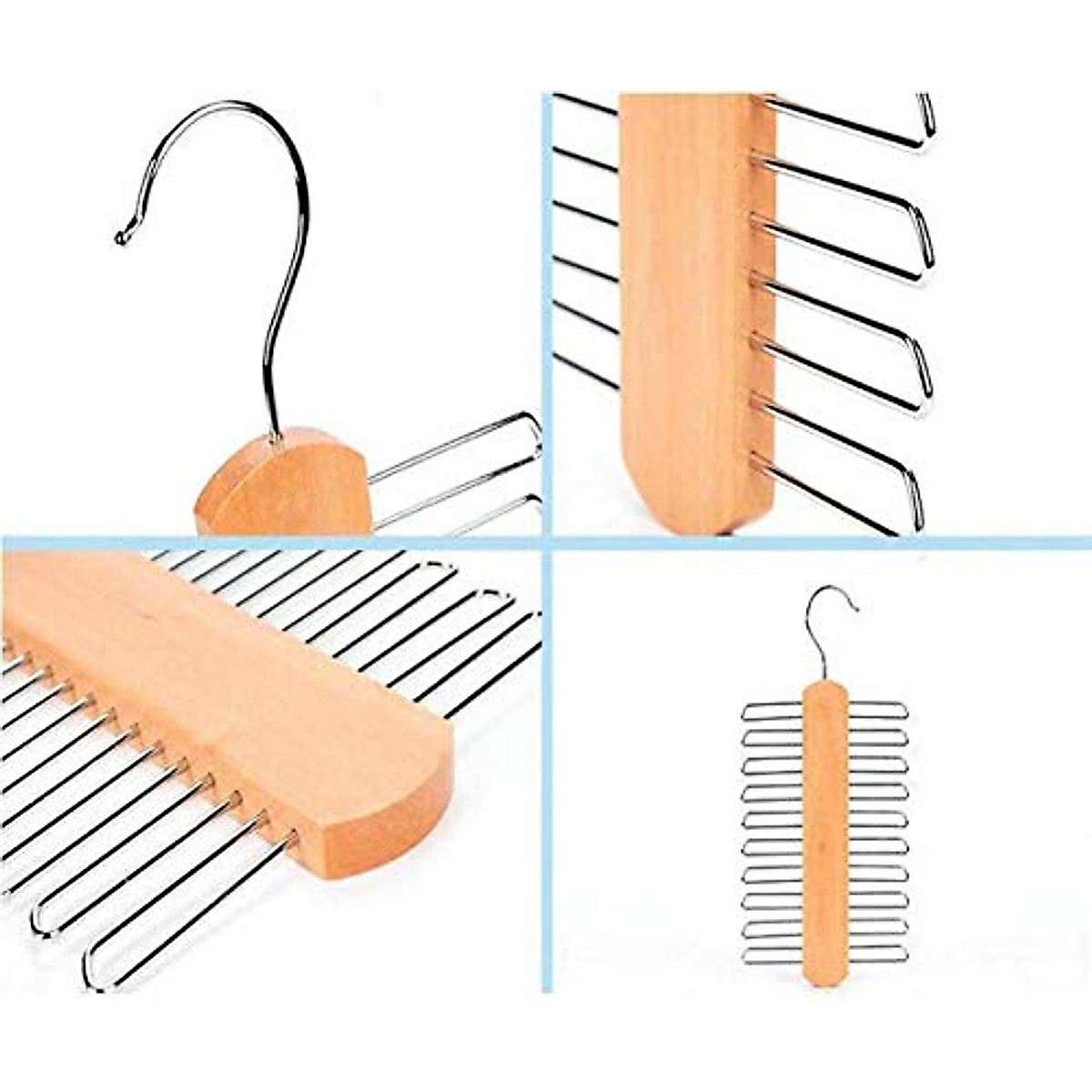 SHAPE YOU Wood Tie Rack Holder,Premium Wooden Necktie and Belt Hanger,Rotate to Organizer and Storage Rack with Non-Slip Clips Finish 20 Hooks,360Degree Swivel Space Saving Organizer for Men