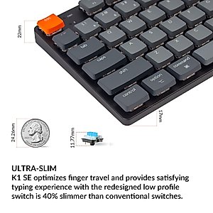 Keychron K1 SE, 87 Keys Ultra-Slim Wireless Bluetooth/USB Wired Mechanical Keyboard with White LED Backlit, Low-Profile Gateron Mechanical Blue Switch Compatible with Mac Windows
