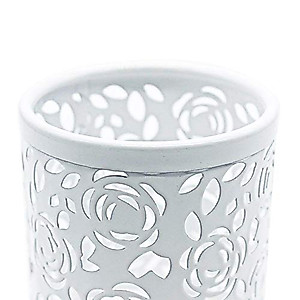 Ciaoed Metal Pencil Pot Holder, Rose Flower Pattern Make Up Brush Cup, Pen Cylinder Container for Desk, White