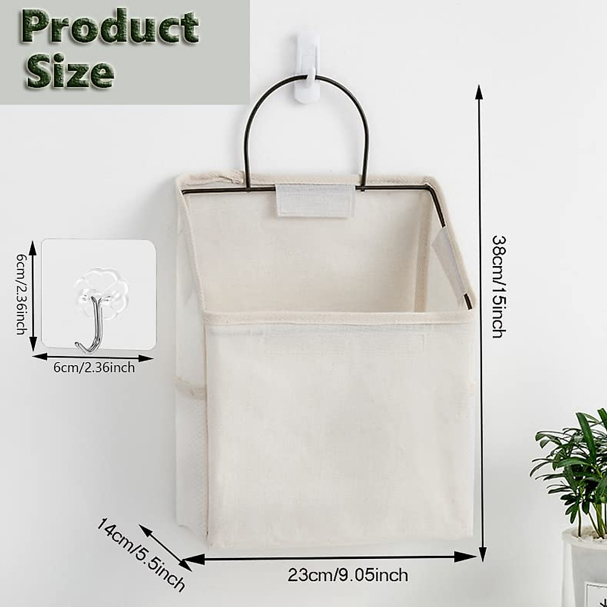 Speusurea 4 Pack White and Gray Wall Hanging Storage Bag Bathroom Closet Hanging Organizer Bag Waterproof Storage Basket with Sticky Hook Contton Linen Over The Door Hanging Organizer Box Pocket