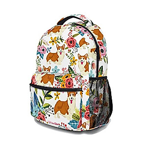 Cute Welsh Corgi Dog Backpack - Funny Puppy Backpacks for Kids Lovely Dogs with Spring Flowers Design Bookbag Travel Laptop Daypack School Book Bag for Girls Boys Teens