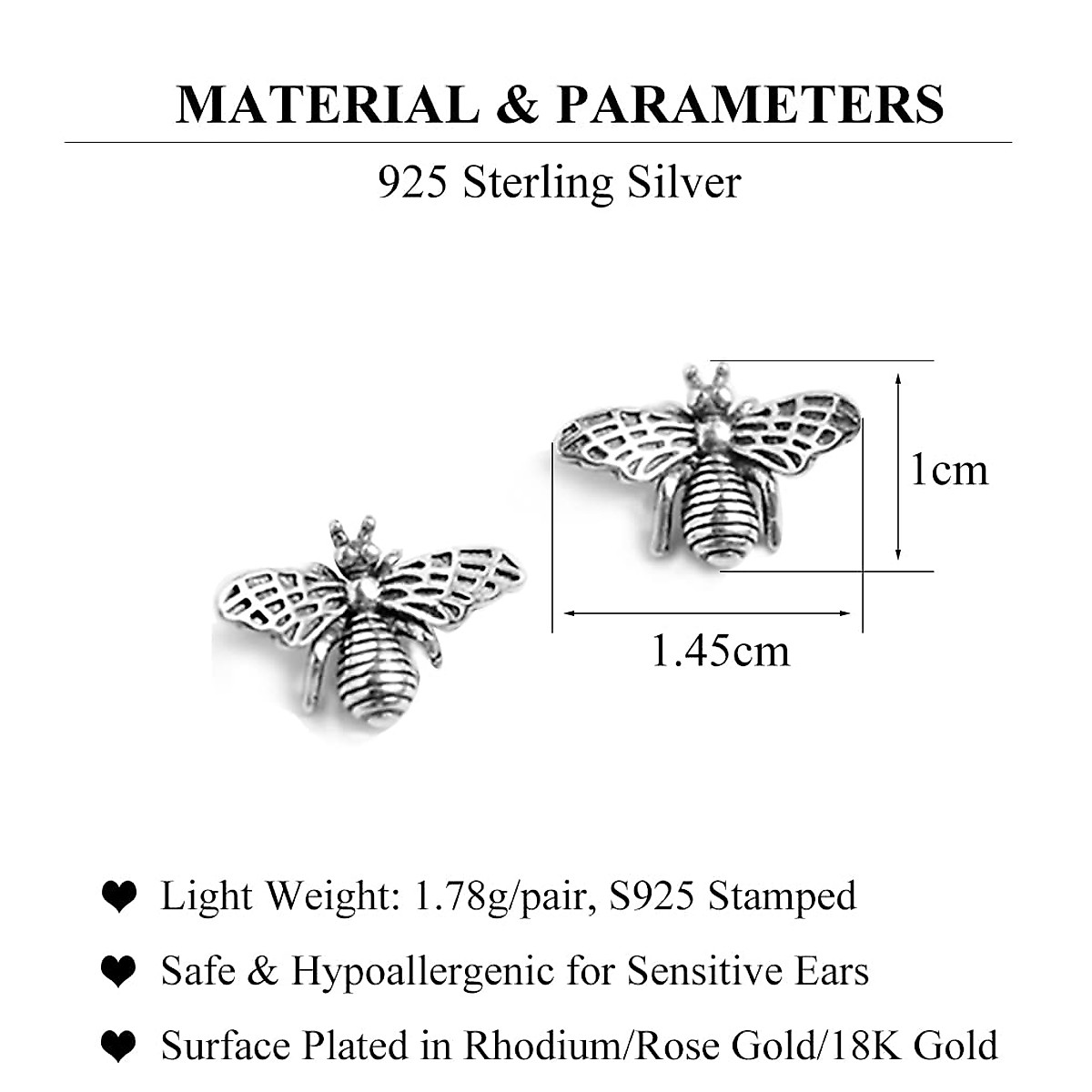 SLUYNZ 925 Sterling Silver Cute Bee Earrings Studs for Women Teen Girls Animal Studs Earrings