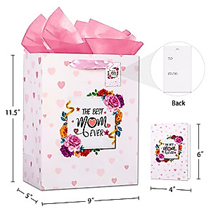 WhatSign Mothers Day Gift Bags with Handle 11.5" Medium Mother's Day Best Mom Ever Gifts Bags with Tissue Paper Happy Mother's Day Flowers Paper Gift Bags for Mom Grandmother Aunt Wife Birthday Bags