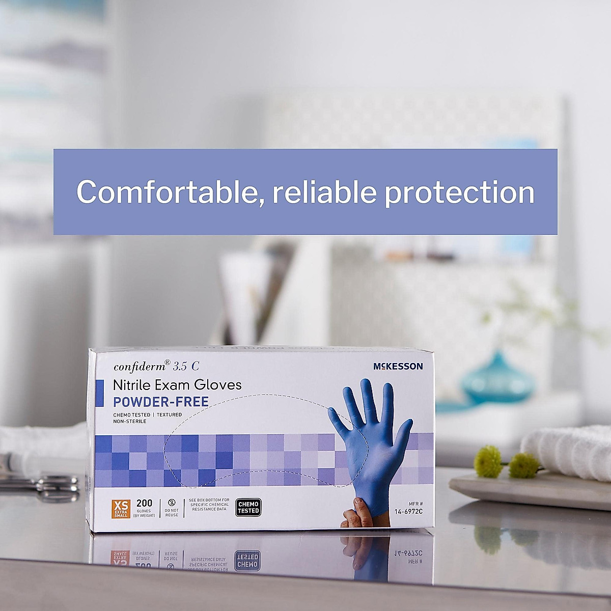 McKesson Confiderm 3.5C Nitrile Exam Gloves - Powder-Free, Latex-Free, Ambidextrous, Textured Fingertips, Chemo Tested, Non-Sterile - Blue, Size XS, 200 Count, 10 Boxes, 2000 Total