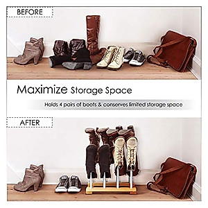 INNOKA 4-Pairs Birch Wood and Steel Boot Rack, Free Standing Space Saving Shoes Storage Organizer for Tall Knee-High, Hiking, Riding, Rain or Work Boots [KEEP BOOTS STRAIGHT][HOLD TALL BOOTS]