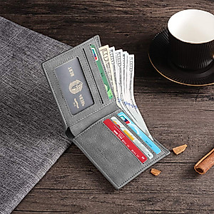 REMFACIO Custom Mens Wallets Photo Engraved Leather Wallets for Men Personalized Wallets for Men Birthday Valentines Day Gifts (Gray)