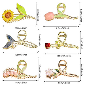 6 Pcs Flower Metal Hair Claw Clips Large Tulip Nonslip Hair Barrettes Strong Hold Hair Clamps Fashion Hair Accessories for Woman and Girls With Long Thick Thin Curly Hair