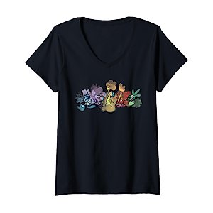 Womens Disney and Pixar’s Inside Out Emotions Watercolor Flowers V-Neck T-Shirt