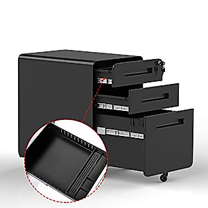 GREATMEET Metal File Cabinet with Lock, 3 Drawers Mobile Filing Cabinet with Anti-Tilt Mechanism, Hanging Drawer for Legal/Letter Files, Black