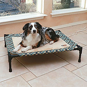 K&H Pet Products Thermo-Pet Cot Heated Elevated Dog Bed - Blue Plaid/Tan, Medium 25 X 32 X 7 Inches