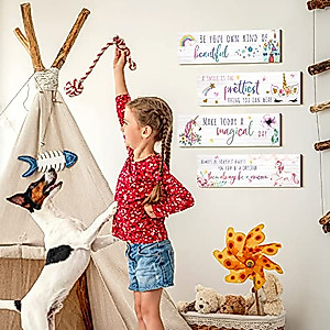 Yulejo Unicorn Rainbow Girls Room Wall Decor Unicorn Rainbow Motivational, Inspirational Wall Art Bedroom Decor for Girls Kids Bedroom Nursery Decorations ()