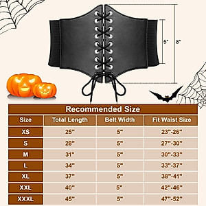 SANSTHS Wide Corset Belt for Women Lace-up Renaissance Corset Hight Waist Elastic Belt for Halloween Costume Parties Black L