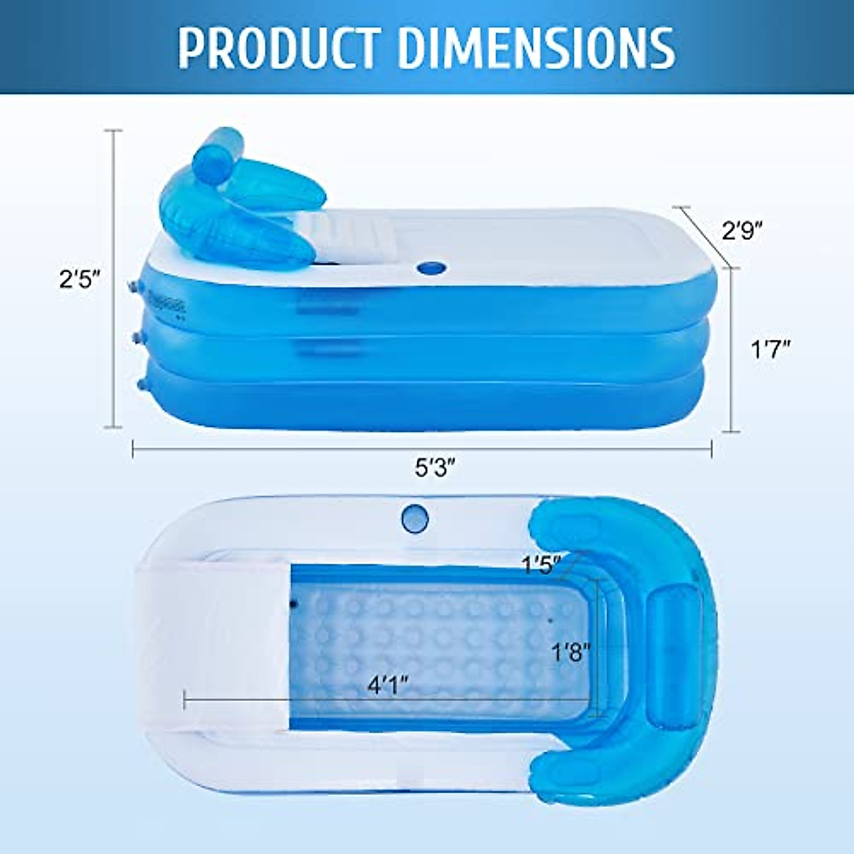 CO-Z Inflatable Bathtub with Electric Air Pump and Bath Pillow Headrest, Portable Blow Up Bath Tub for Adults, Outdoor or Indoor Freestanding Foldable Spa Tub with Cover Drainage Hose Cup Holder, Blue