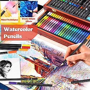 Art Supplies, Caliart 153-Pack Deluxe Wooden Art Set Crafts Drawing Painting Coloring Supplies Kit with 2 A4 Sketch Pads, 1 Coloring Book, Creative Gift Box for Adults Artist Beginners Kids Girls Boys