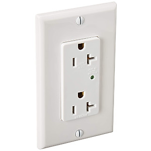 Leviton 5380-W 20 Amp, 125 Volt, Decora Plus Duplex Receptacle, Straight Blade, Industrial Grade, Surge w/ Indicator Light, White