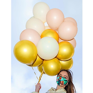 White Sand Gold Balloons,12 Inch 60pcs Beige Nude Balloons with Gold Latex Balloons,Nude Beige Cream Neutral Balloons for Graduation Birthday Boho Baby Shower Mother's Day Wedding