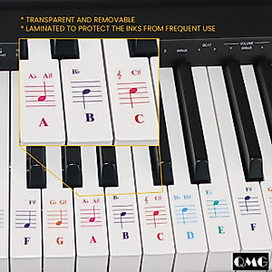 QMG Color Piano and Keyboard Stickers and Complete Color Note Piano Music Lesson and Guide Book for Kids and Beginners