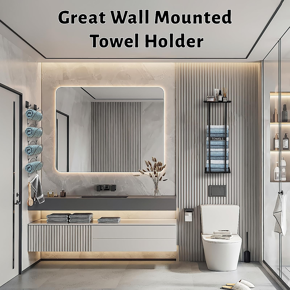 Youlvy Towel Racks for Bathroom, Towel Holder for Bathroom Wall, Bathroom Towel Storage, Towel Rack Wall Mounted, Towel Shelf for Bathroom, Towel Rack Towel Storage Bath Towel Holder Towel Shelf