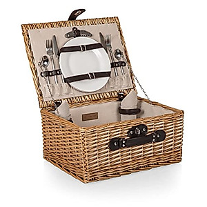 PICNIC TIME Classic Picnic Basket for 2, Romantic Picnic for 2, Wicker Picnic Set, (Beige Canvas)
