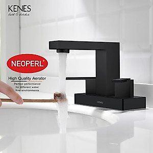 KENES Black Centerset Bathroom Faucet 3 Hole Bathroom Sink Faucet Matte Black Two Handle Modern Vanity Faucet with Pop Up Drain & Supply Lines, KE-9051-2-P