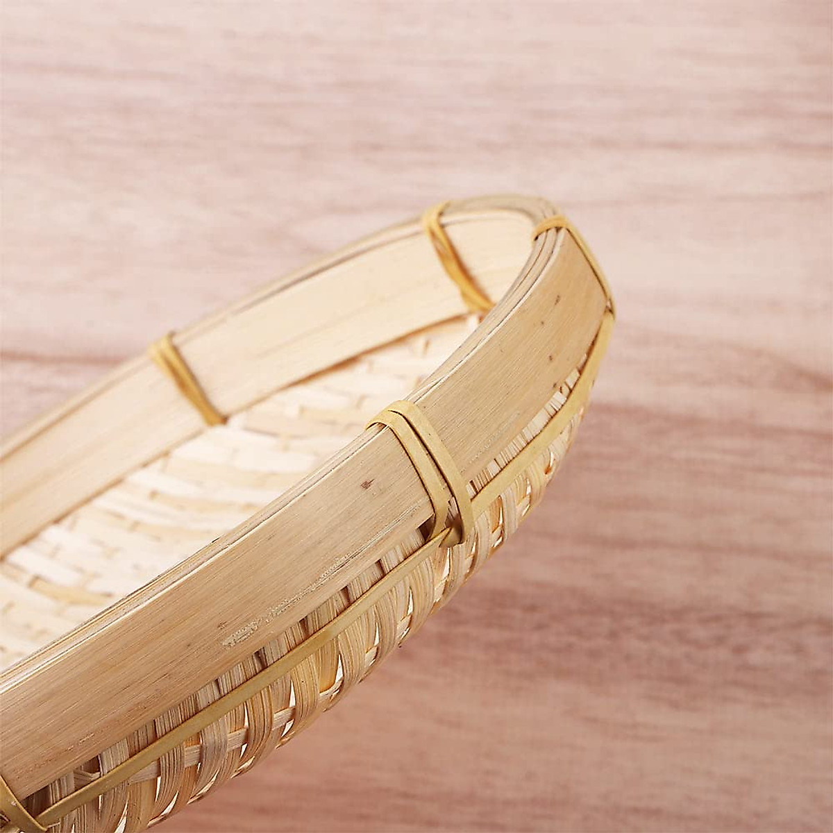 Vctitil 5.1inch/5.9inch Bamboo Basket Tray Fruit Holder Handmade Round Flat Basket Woven Round Dustpan Decor Ornaments Kitchen Storage(15cm)