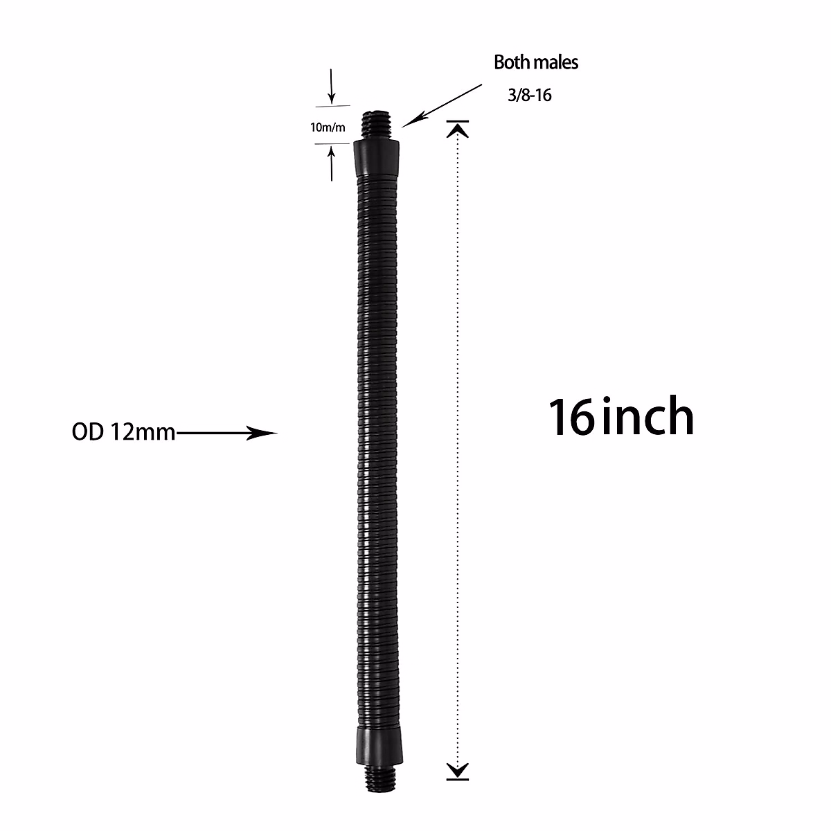 Gooseneck Microphone Arm with 3/8male ,Flexible Gooseneck Mic Stand16inch ,Heavy Duty Holding Black 1Pack