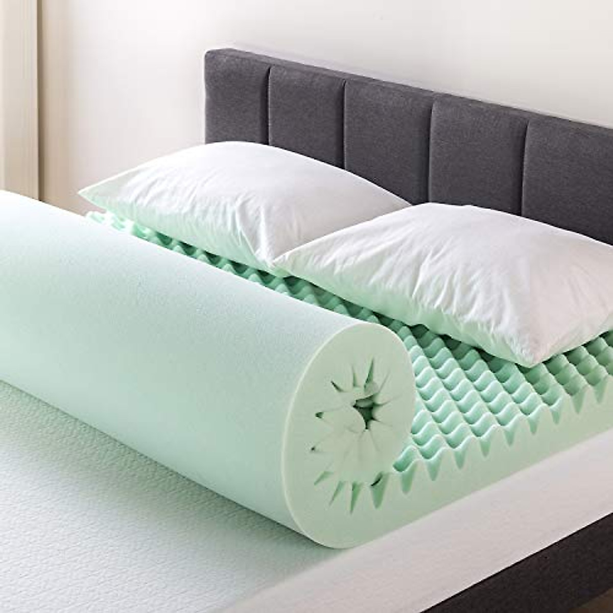 Best Price Mattress 4 Inch Egg Crate Memory Foam Mattress Topper with Calming Aloe Infusion, CertiPUR-US Certified, Full, Green