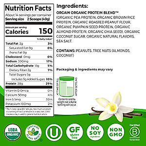 Orgain Organic Simple Vegan Protein Powder, Vanilla - 20g Plant Based Protein, With less Ingredients, No Artificial Sweeteners, Gluten Free, No Lactose Ingredients, 1.25 lb (Packaging May Vary)