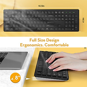 RATEL Office Wireless Keyboard, 2.4G Full-Size Silent Keyboard with Numeric Keypad, Long Battery Life, Lag-Free, Slim USB Cordless Keyboard for PC Laptop Computer Windows (Black)