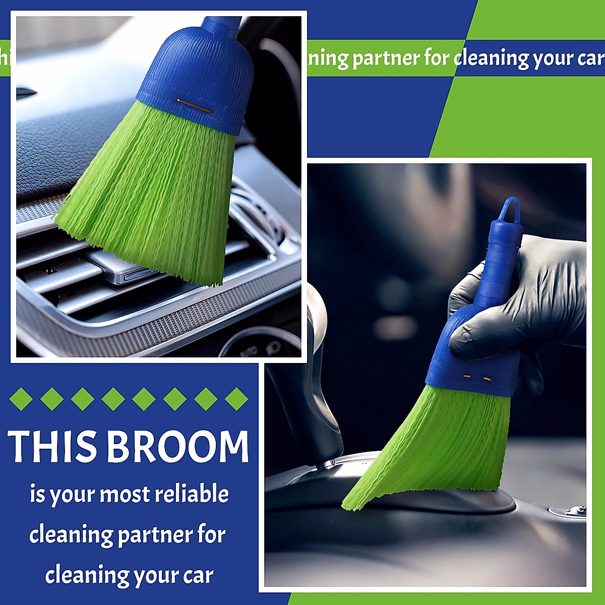 Domensi 2 Pcs Whisk Broom Poly Fiber Handheld Brush Hand Broom Outdoor Broom Car Broom with Hang Hole for Cleaning Inddoor Porches Floors Decks Driveways Dirt Dust