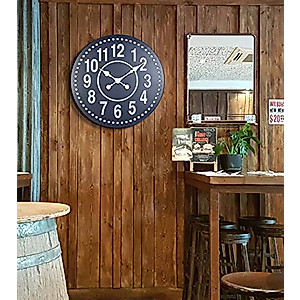 Infinity Instruments Gunmetal 20 inch Farmhouse Wall Clock Living Room Decor Metal Frame Decorative (Blue)