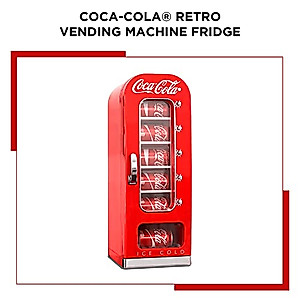 Coca-Cola Retro Vending Machine Style 10 Can Mini Fridge with Display Window, AC/DC Portable Beverage Cooler for Soft Drink Cans, Includes 12V and AC Cords, for Home Office Dorm Cottage, Red