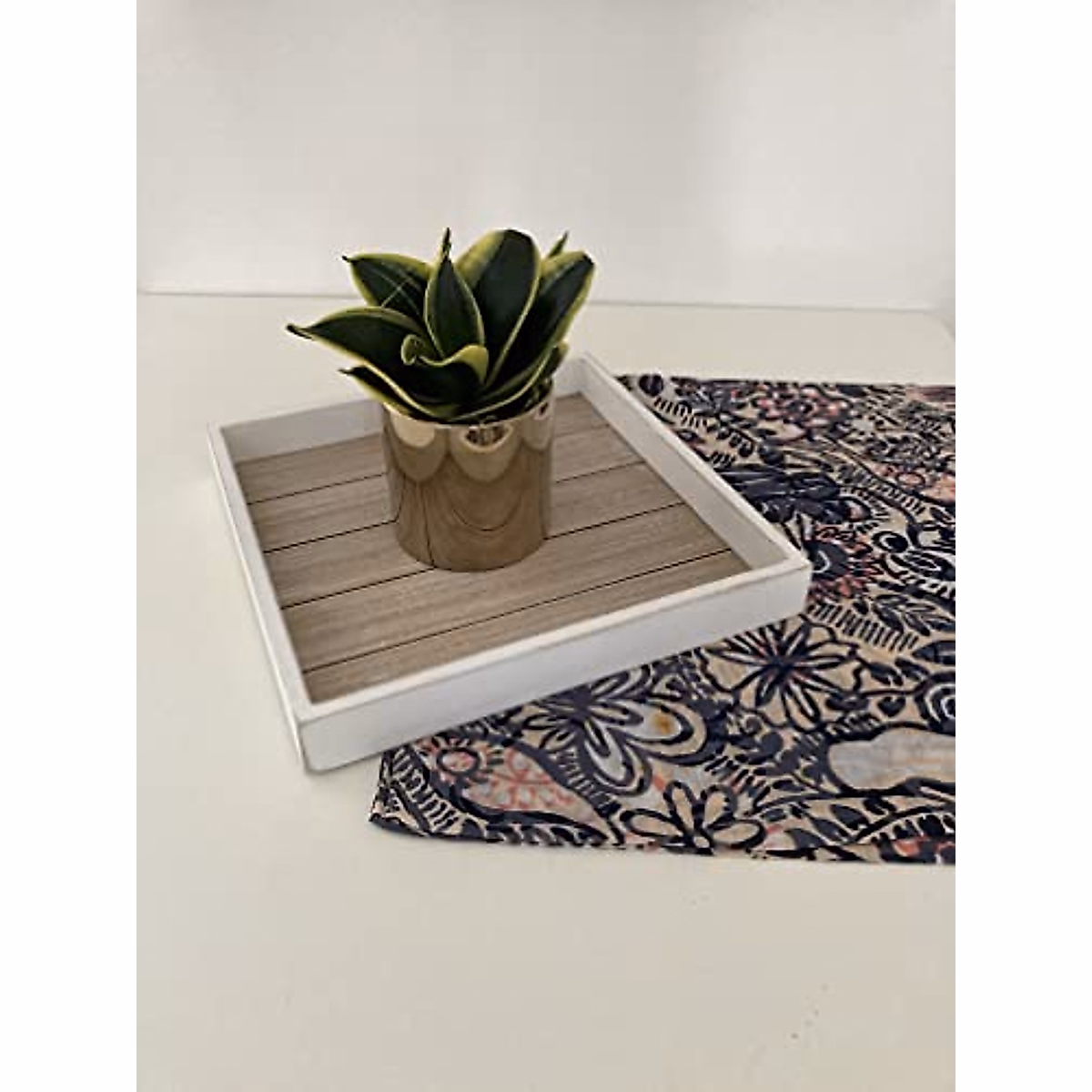 Set of 2 Wooden Serving Trays for Ottoman and Coffee Table Lap Tray (16.3x12.2x2 & 11x11x1.5 Inches, Multicolor)