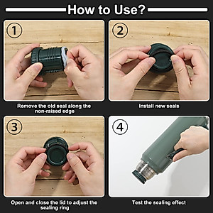 4pcs Silicone Replacement Gaskets Classic for Stanley, Silicone Seal Gasket for Stanley Compatible With Stanley Classic 20 oz 1.0 QT 1.5 QT 2 QT 2.5 QT Vacuum Bottle Stopper Black