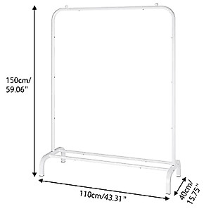 MOYIPIN Metal Clothing Rack, Single Rod Portable Garment Rack for Hanging clothes, Cloths Rack for Bedroom, Balcony 43.31inch, White