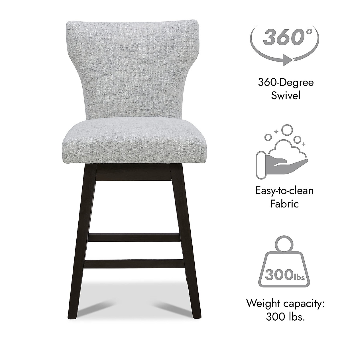 Watson & Whitely 360° Swivel Barstools Set of 2 for Kitchen Island, Easy to Clean Fabric Upholstered Counter Height Bar Stool with Back and Solid Wood Legs, 26" H Seat, White (Multi-Colored)