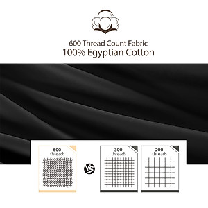 100% Egyptian Cotton Fitted Sheet Twin Size Black, 600 Thread Count, 8-16" Deep Pocket Sheet, Soft & Elastic Sateen Weave Bottom Sheet for Hotel & Home (Black, 1 Pack Fitted Sheet Only,Twin)