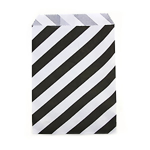 AKOAK 50 Pcs 5 x 7 Inches White and Black Striped Paper Bags,Holiday Wedding Christmas Favor Candy Treat Bags
